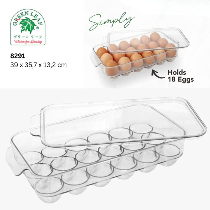 Rak telur / Kotak Telur Bening + Tutup 18 Butir 8291 Simply Green Leaf ...